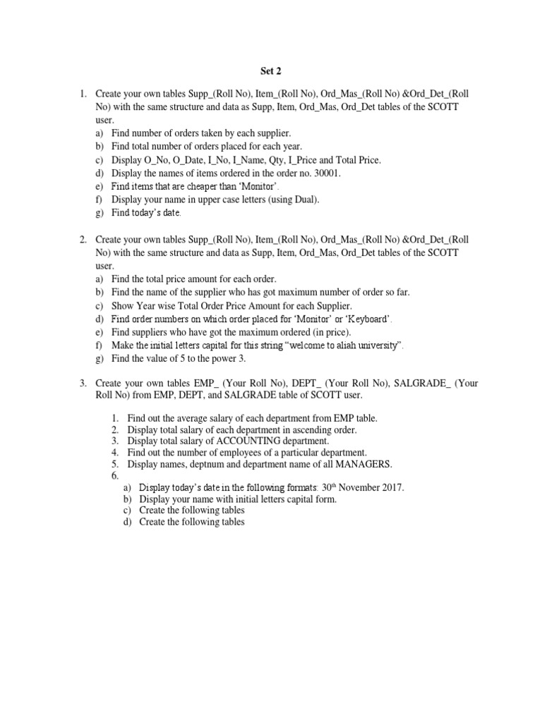DBMS Lab Ques SET 2 | PDF | Data Management | Databases DBMS Lab Ques SET 2 | PDF | Data Management | Databases