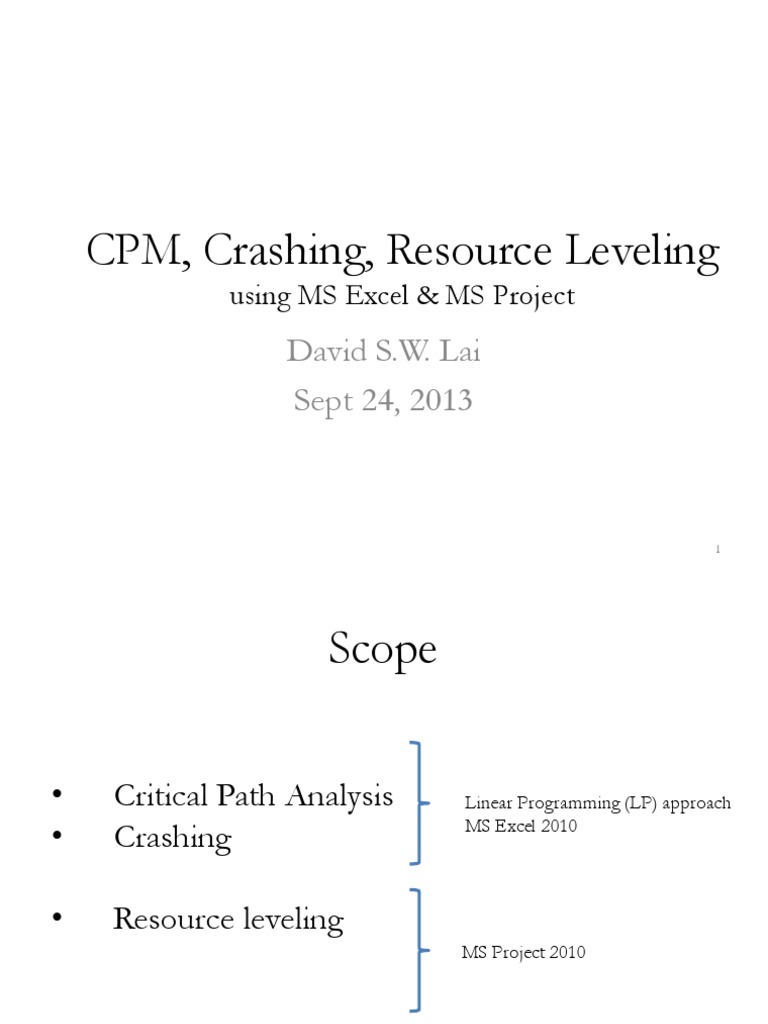 CPM, Crashing, Resource Leveling | PDF | Linear Programming | Areas Of Computer Science