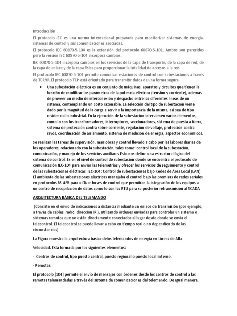 Protocolo IEC 60870-5-104 en Subestaciones | PDF | Red de área amplia ...