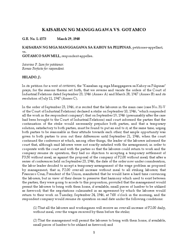 Labor Dispute: Kaisahan vs. Gotamco | PDF | Strike Action | Injunction