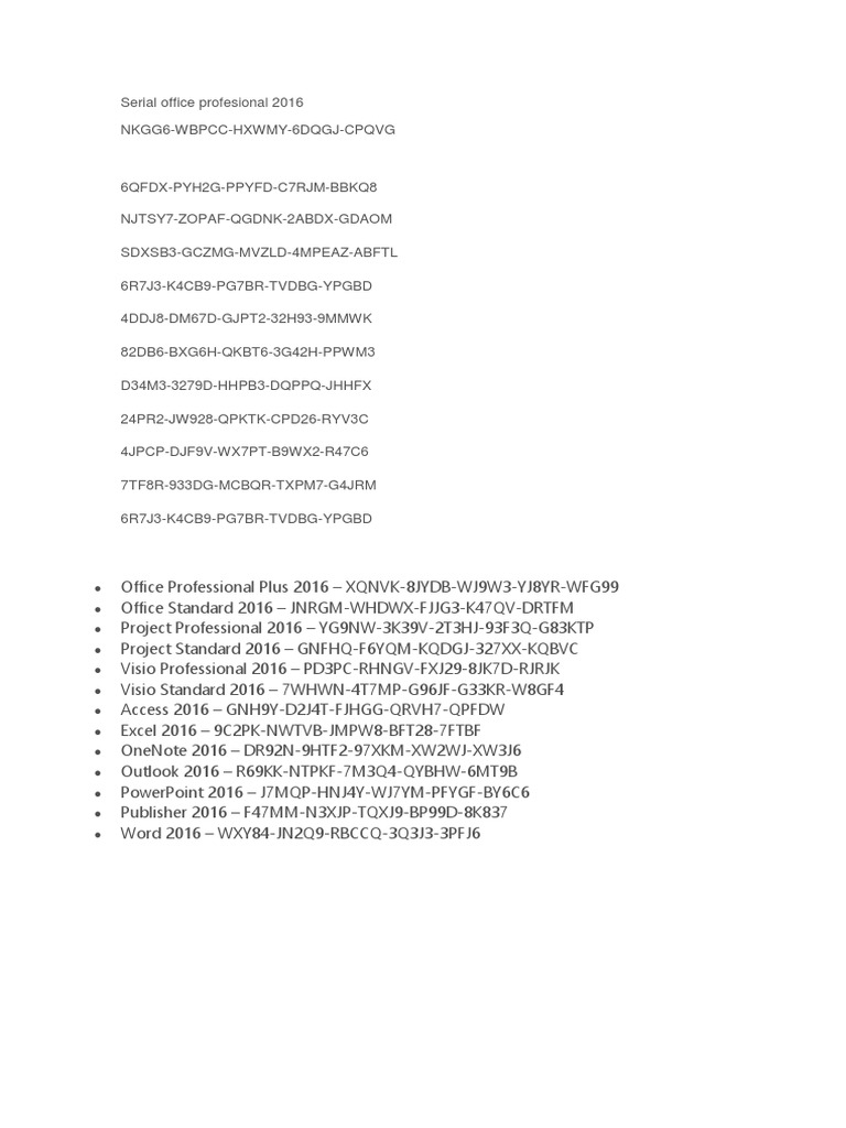 Serial Office Profesional 2016 | PDF