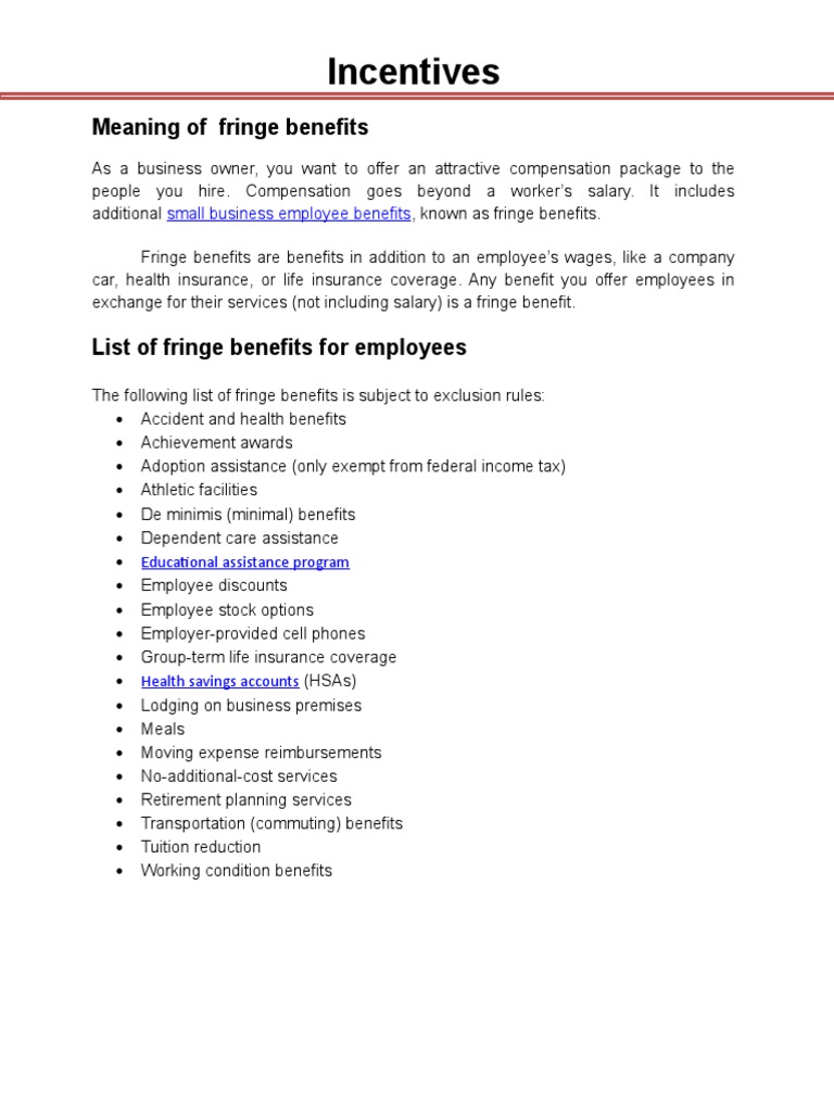 Fringe Benefits | PDF | Employee Benefits | Employment
