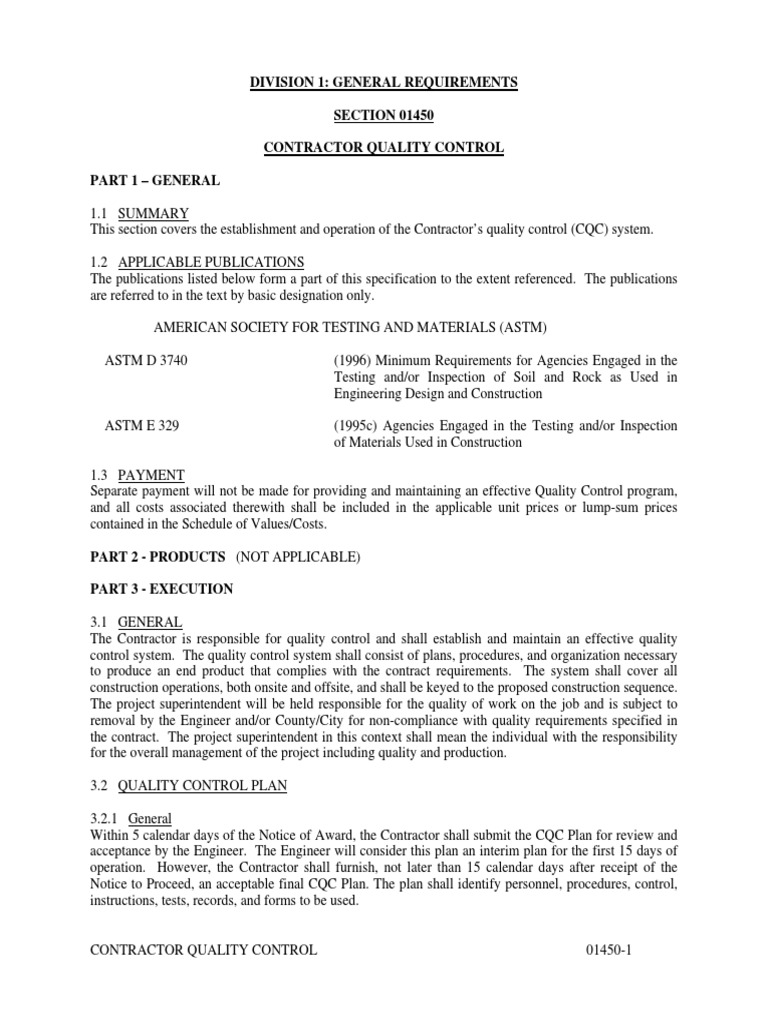 Contractor Quality Control Guide | PDF | Specification (Technical ...
