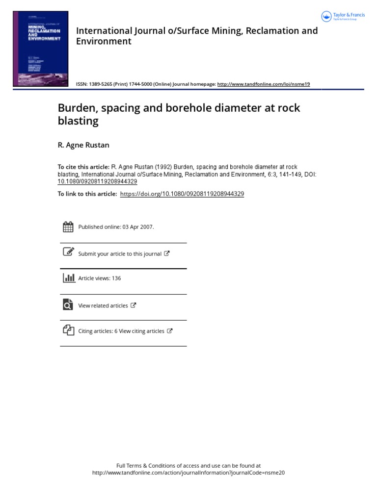 Burden, Spacing and Borehole Diameter at Rock Blasting | PDF | Mining ...