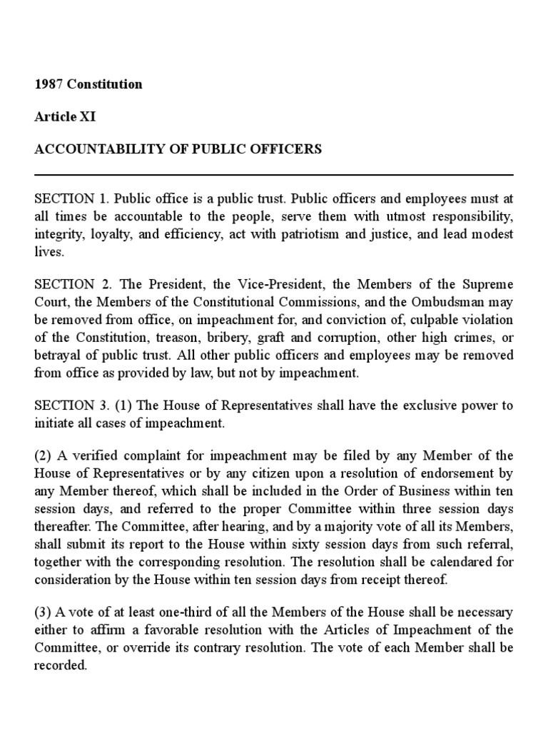 1987 Constitution Article XI Accountability of Public Officers | PDF ...