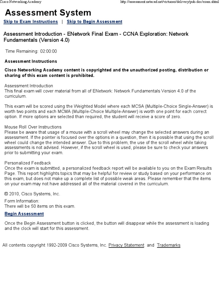 CCNA Exploration Network Fundamentals Ver4 0 Enetwork Final Exam v1 92 With Feedback Corrections ...