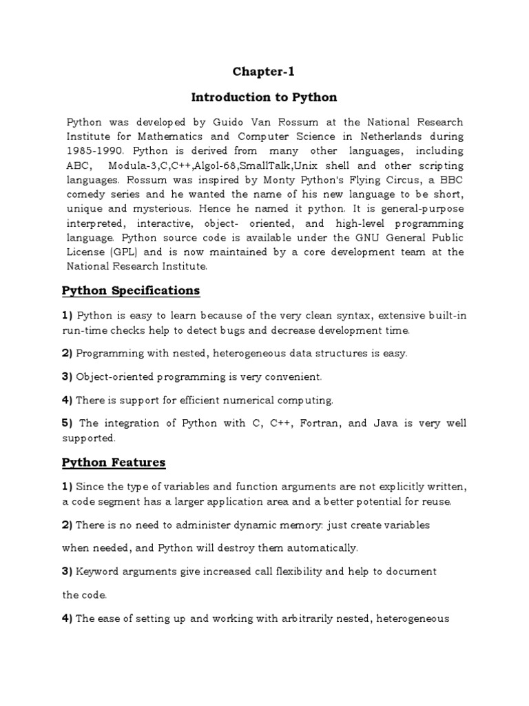 Chapter-1 Introduction To Python | PDF