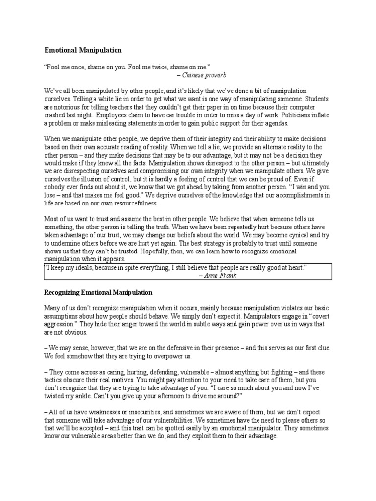Emotional Manipulation | PDF | Anger | Feeling
