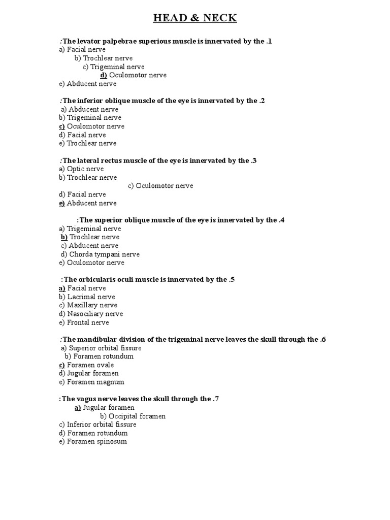 Mcqs Head And Neck Pdf Common Carotid Artery Tongue