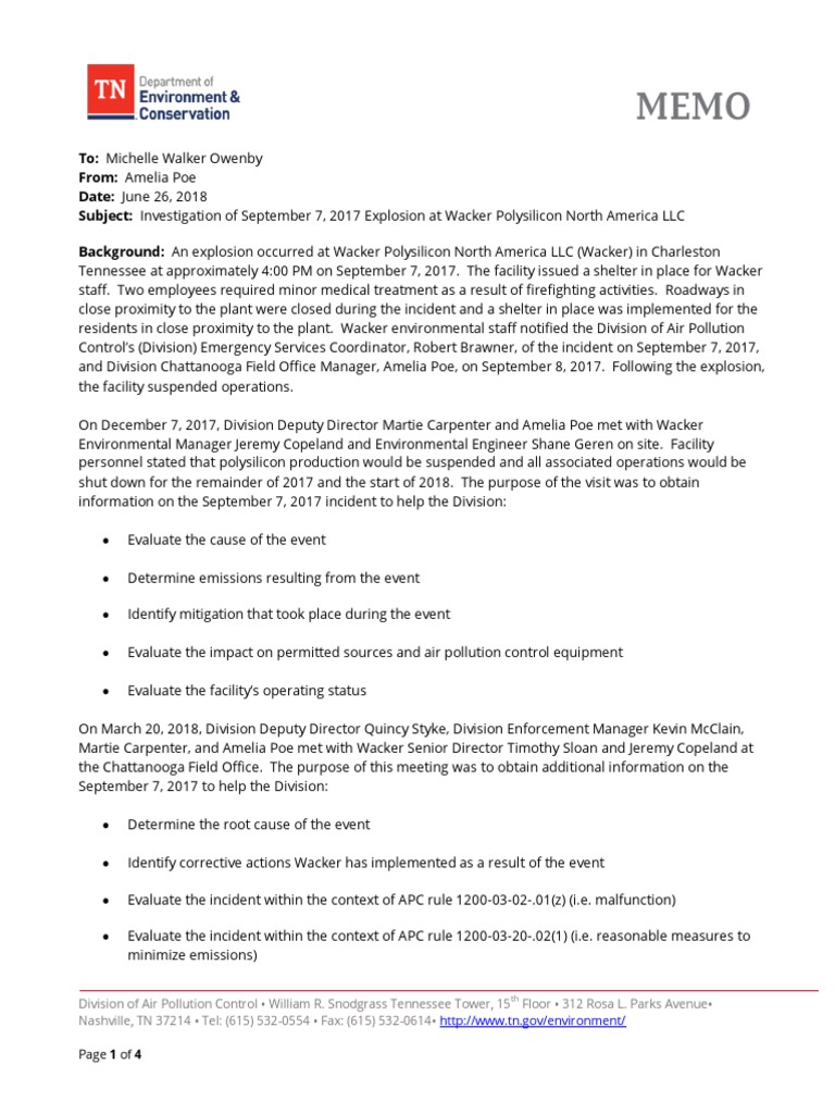 Wacker Polysilicon Explosion Investigation | PDF | Air Pollution ...