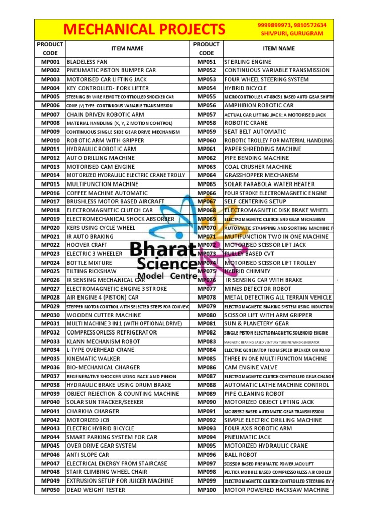 Mechanical Projects List | PDF | Machines | Brake