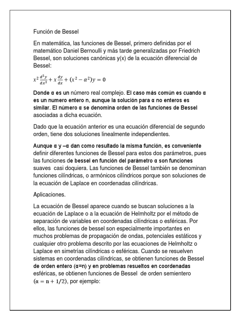 Funciones de Bessel y sus aplicaciones | PDF | Ecuaciones | Conceptos ...