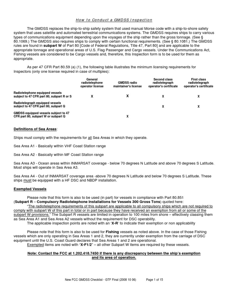 FCC GMDSS Inspection Checklist Guide | PDF | Radio | Electronics