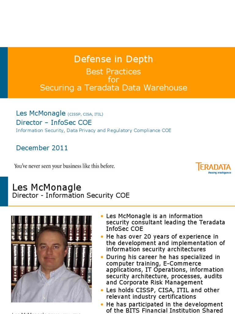 Teradata InfoSec Slides Defense in Depth Best Practices Pres December ...