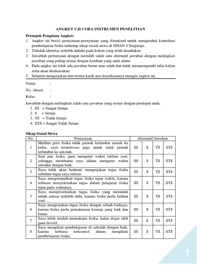 Angket Sikap Sosial Siswa 2018 FIXS | PDF