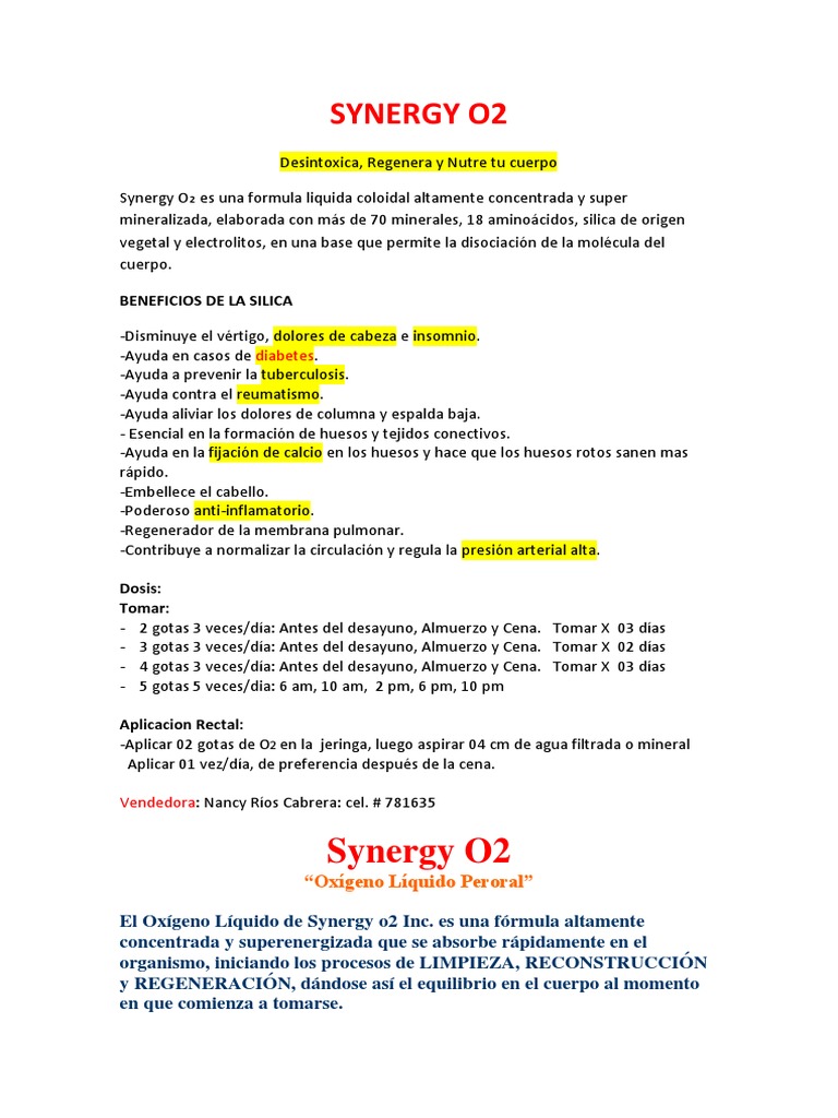 Synergy O2 | PDF | Oxígeno | Sistema inmune