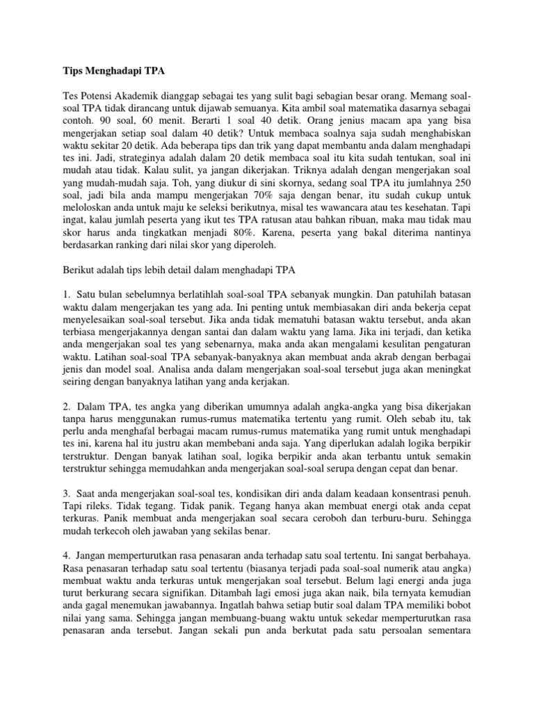 Tpa Tes Potensi Akademik | PDF