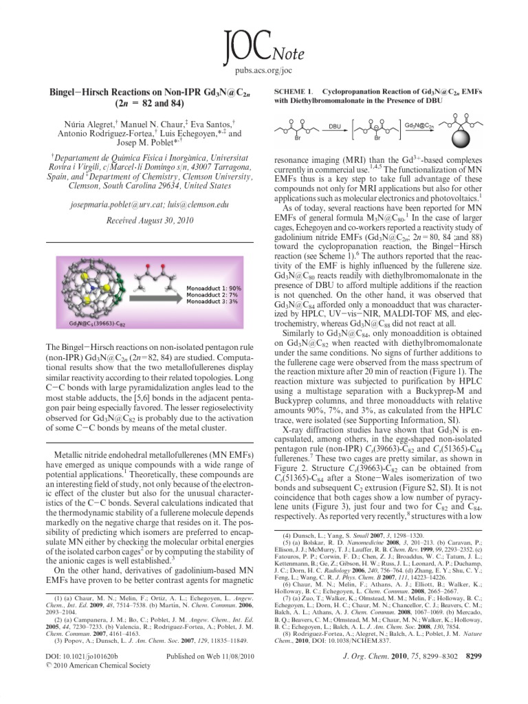 Bingel - Hirsch Reactions On Non-IPR GD N@C (2 N 82 and 84) | PDF ...