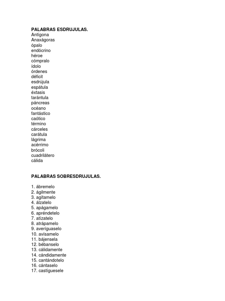 Palabras Esdrujulas | PDF