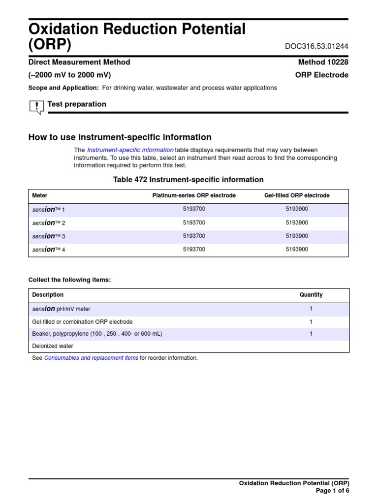 Oxidation Reduction Potential (ORP) : How To Use Instrument-Specific ...