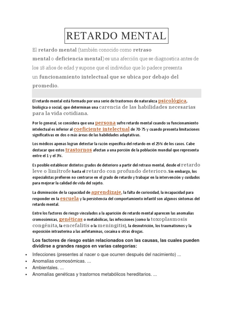 Retardo Mental | PDF | Discapacidad intelectual | Invalidez