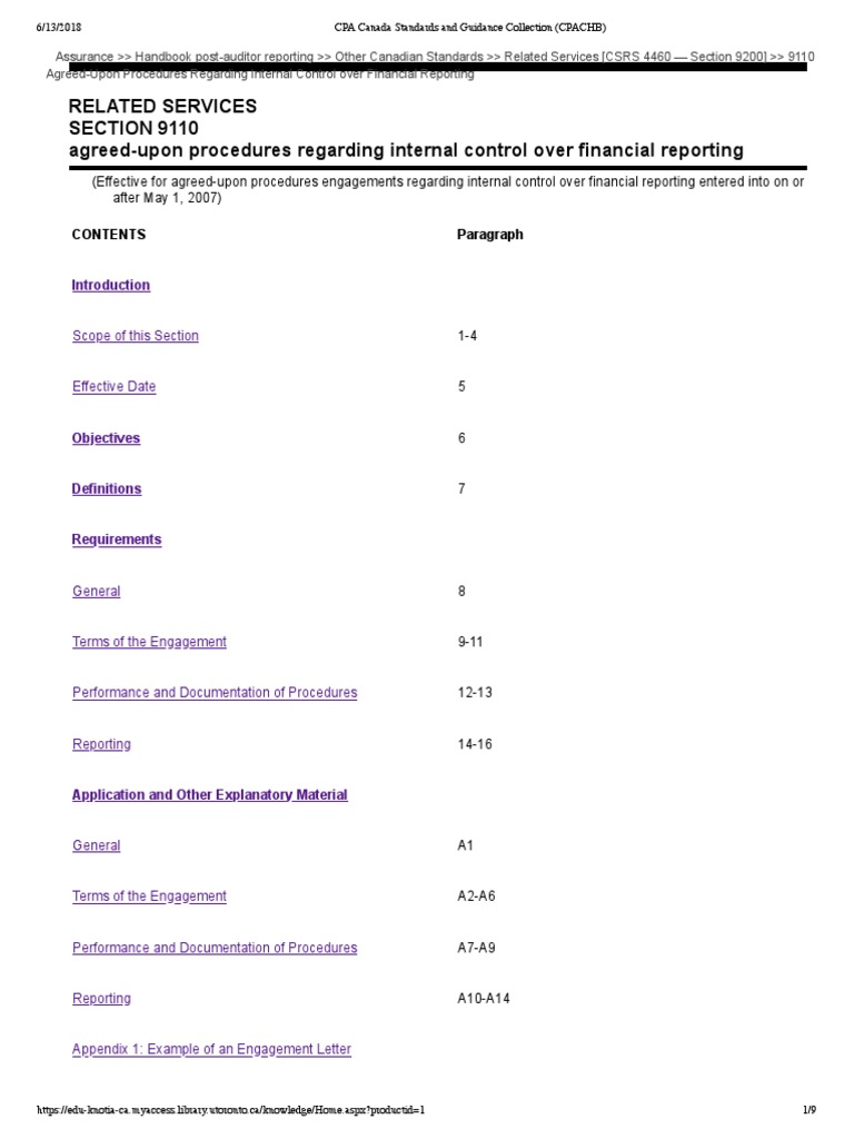 9110 Agreed Upon Procedures For IC | PDF | Internal Control | Certified ...