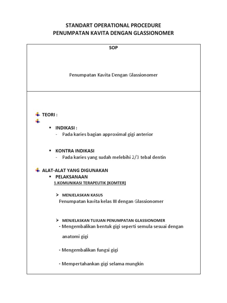 S O P Penambalan GIC Kelas 3 | PDF
