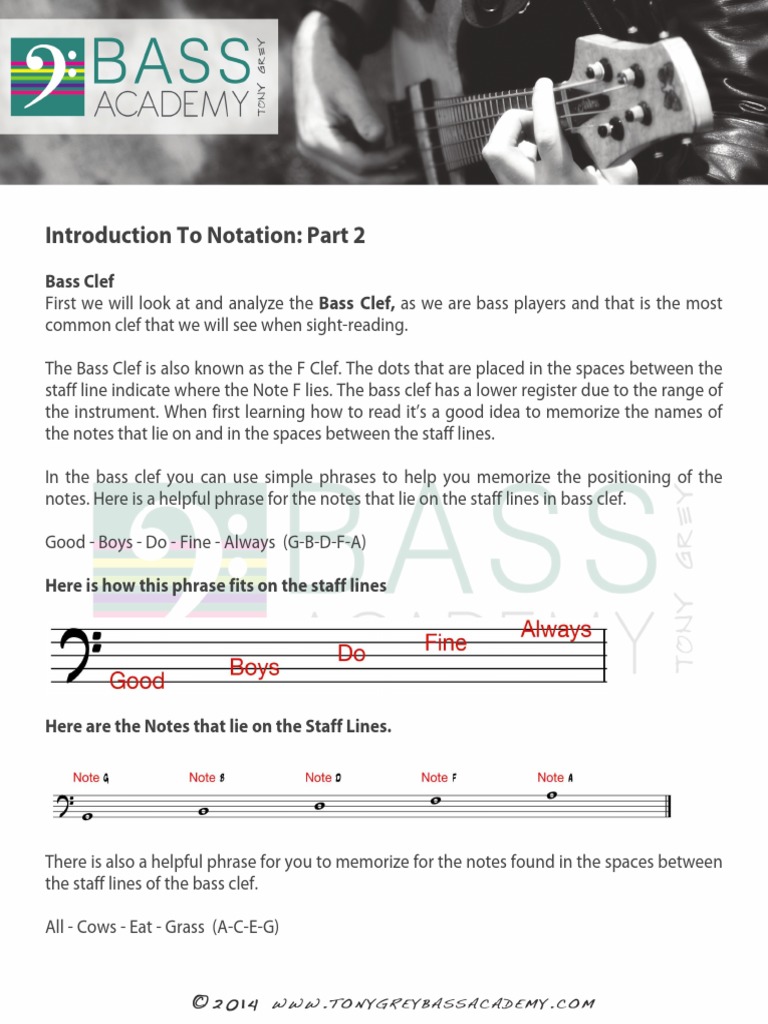 Introduction To Notation: Part 2: Bass Clef | PDF | Clef | Musical Notation