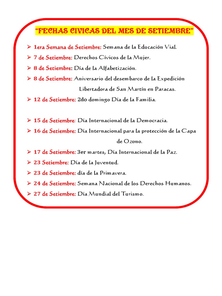 FECHAS CIVICAS Setiembre Okokok | PDF | Juventud | Familia
