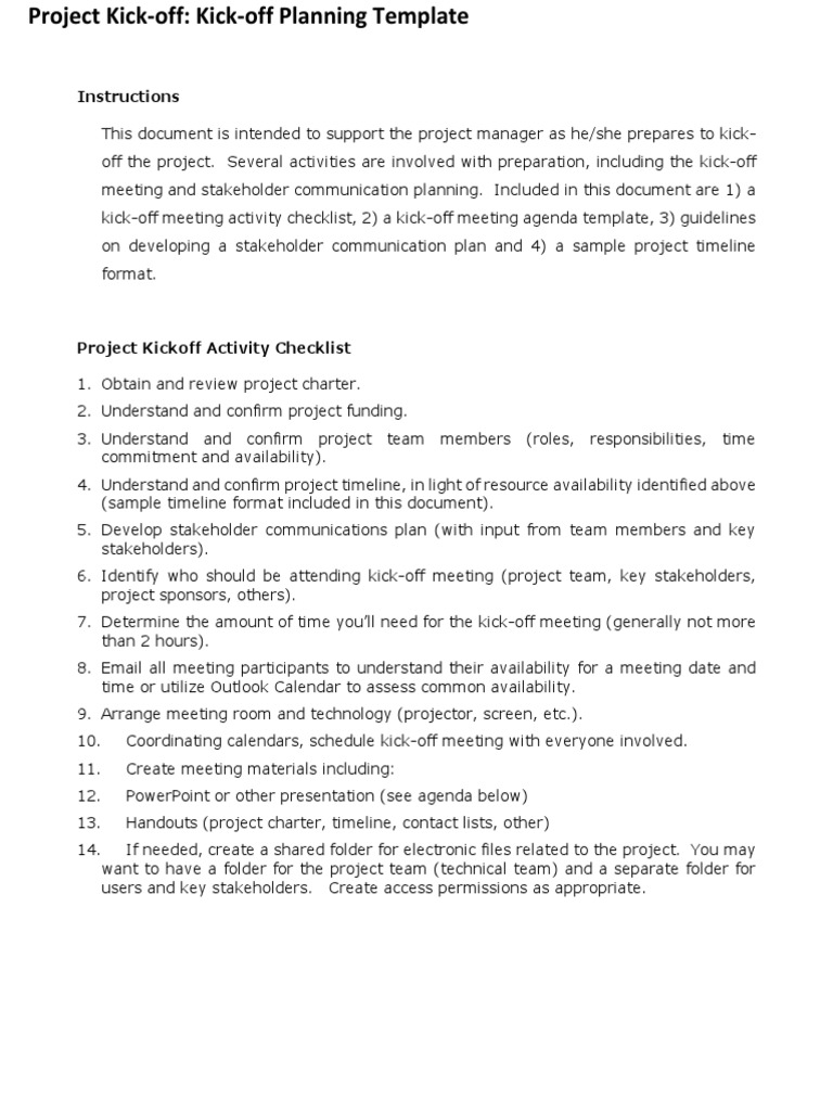 Project Kick-Off - Kick-Off Planning Template PDF | PDF | Project ...