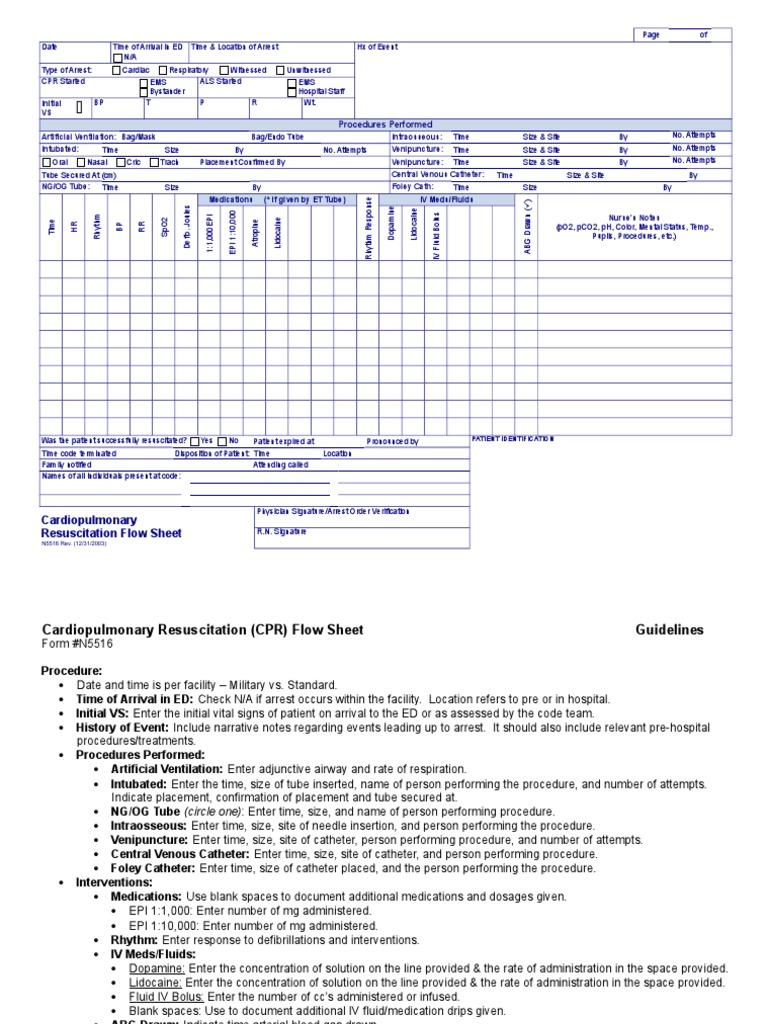 CPR CODE Flow Sheet | PDF | Cardiopulmonary Resuscitation | Intravenous ...