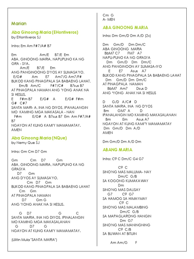 Chords para Sa Mga-Awit Kay Maria | PDF