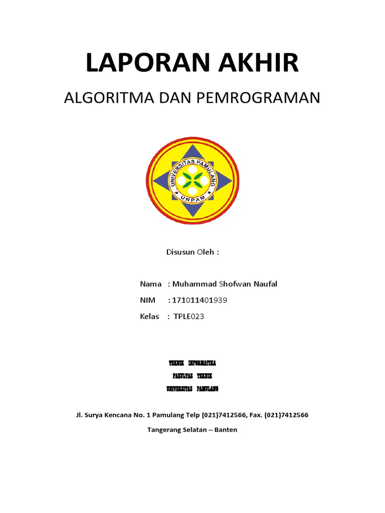 Cover Tugas Algoritma & Pemrograman Laporan Akhir | PDF
