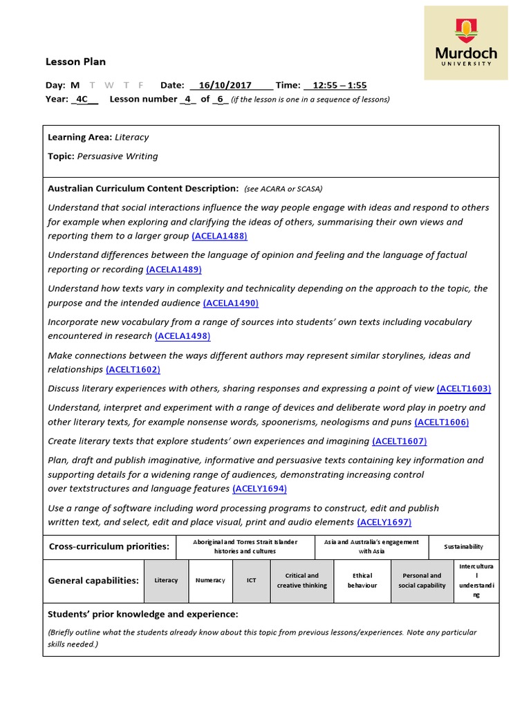 Literacy Lesson Persuasive Writing - Lesson 1 | PDF | Persuasion | Rhetoric