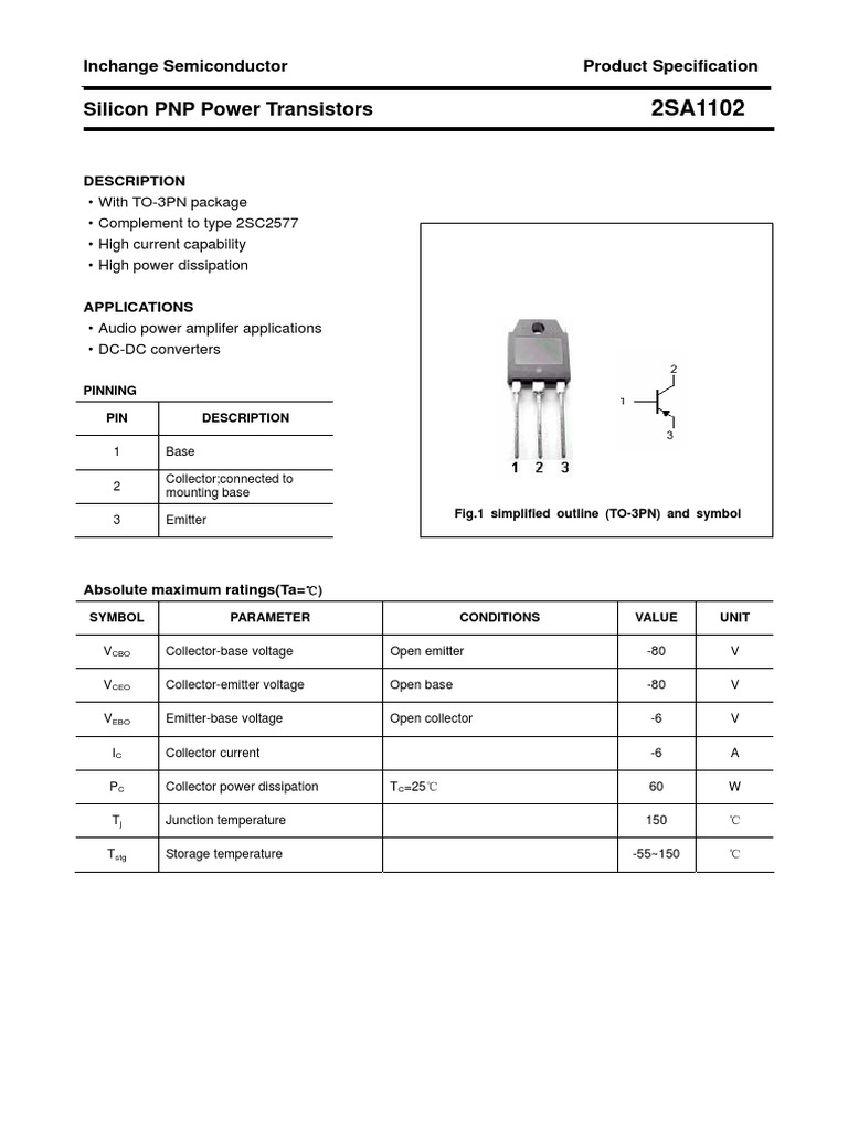 2SA1102 | PDF | Bipolar Junction Transistor | Transistor