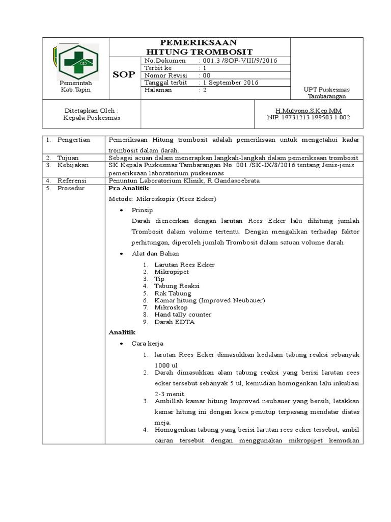 3.SOP Hitung Trombosit | PDF