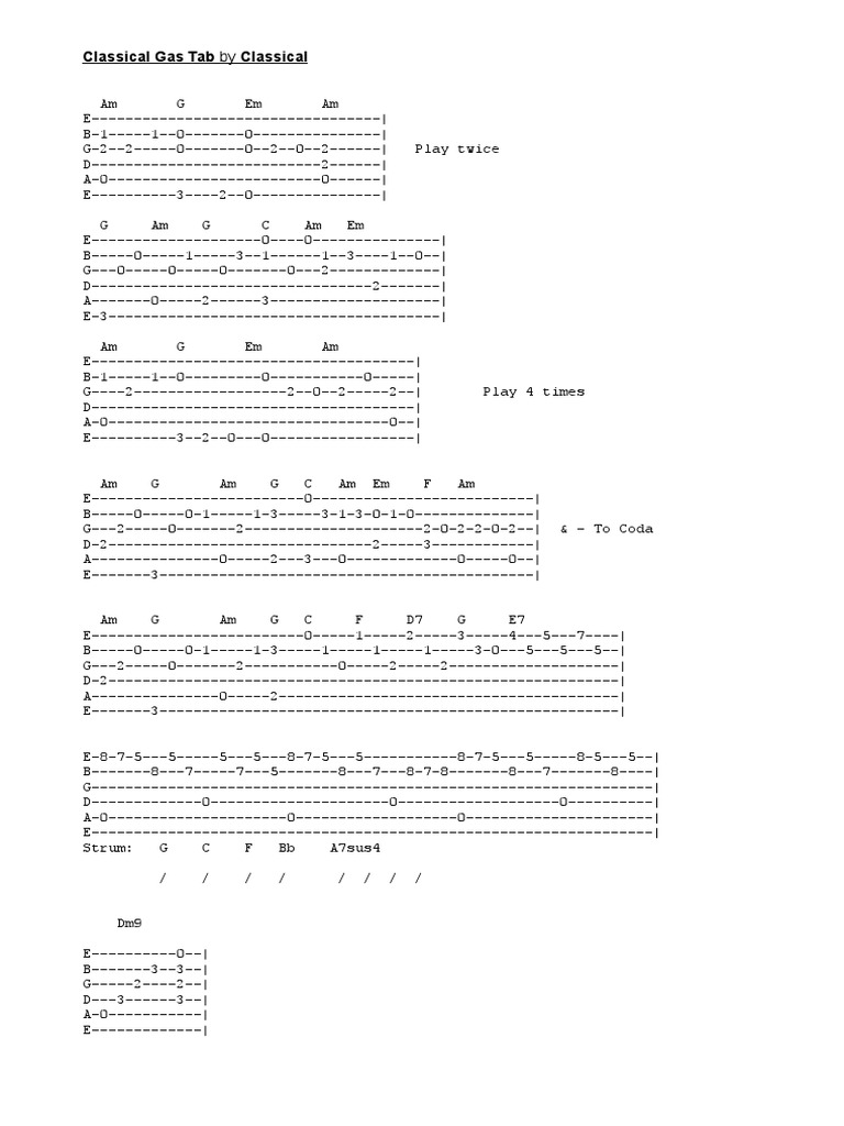 Classical Gas Tab by Classical | PDF | Musical Compositions | Chordophones