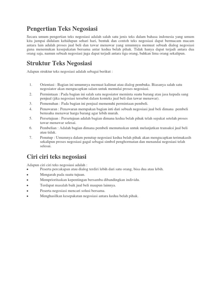 Pengertian Teks Negosiasi BAHASA INDONESIA | PDF