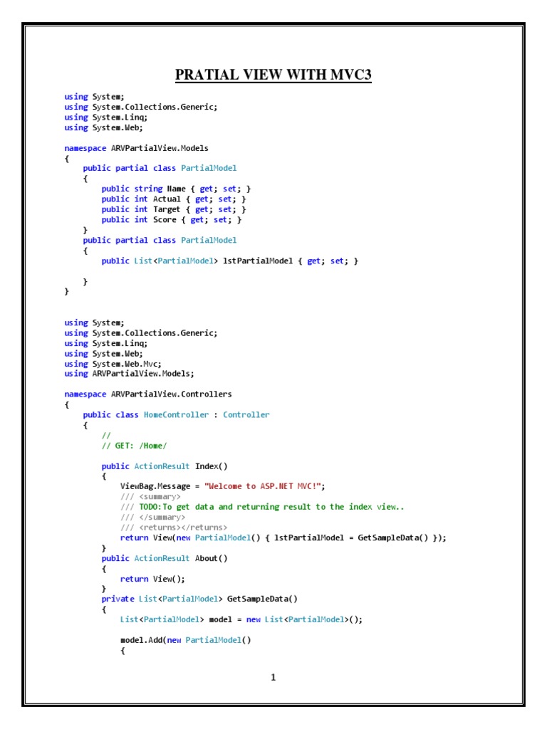 Pratial View With Mvc3 | PDF | Model–View–Controller | Human–Computer Interaction