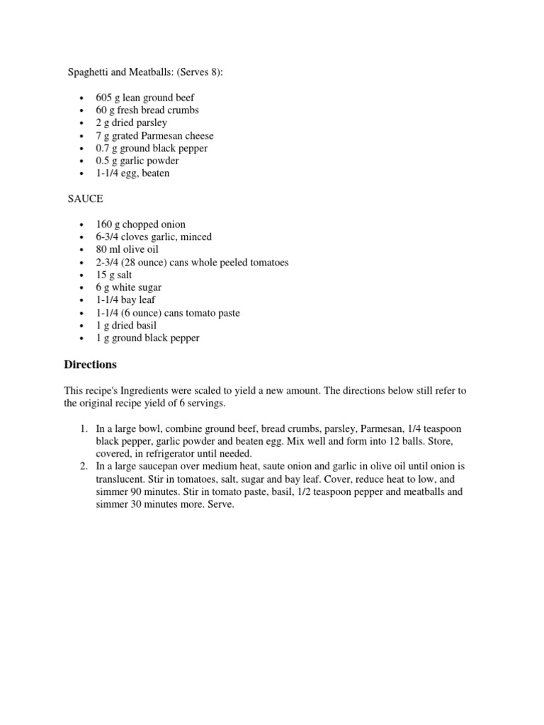 Classic Spaghetti and Meatballs Recipe | PDF | Cooking, Food & Wine