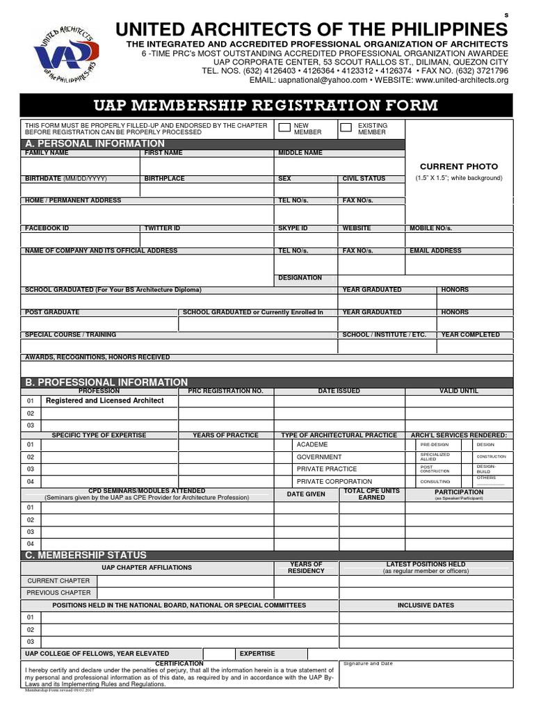 2017 UAP Membership Application Form | PDF | Mindanao | Metro Manila