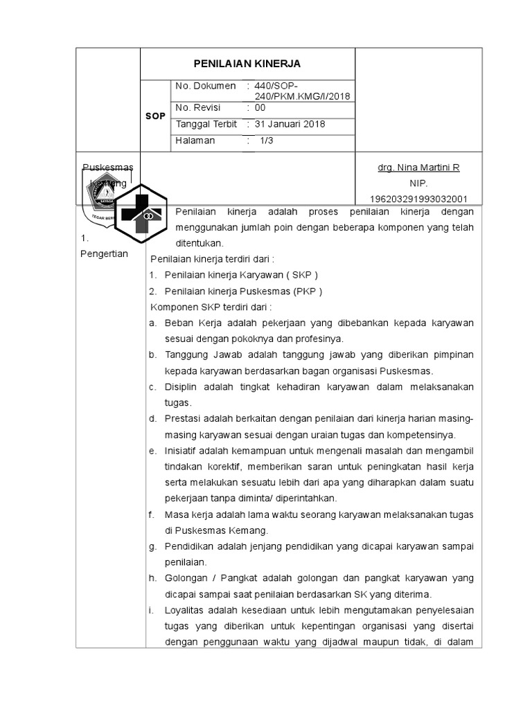 1.3.1.SOP Penilaian Kinerja (SKP Dan PKP) | PDF