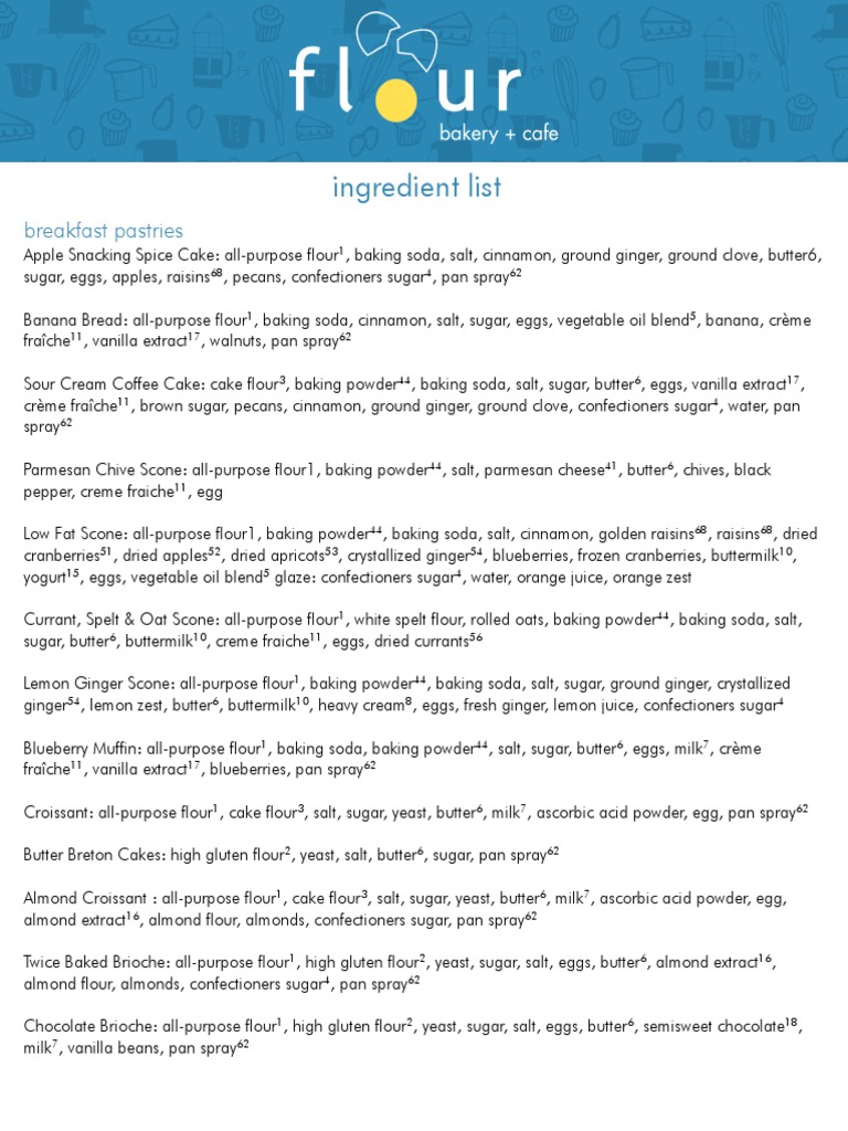 Ingredient List | PDF | Chocolate | Cakes