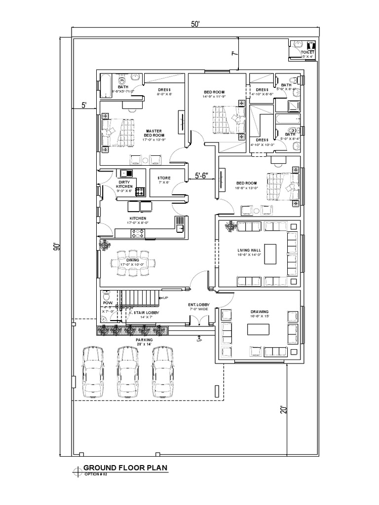 50x90 House Plan Layout Details | PDF