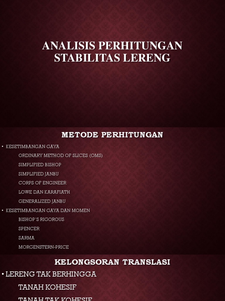 Presentasi Analisis Perhitungan Stabilitas Lereng | PDF