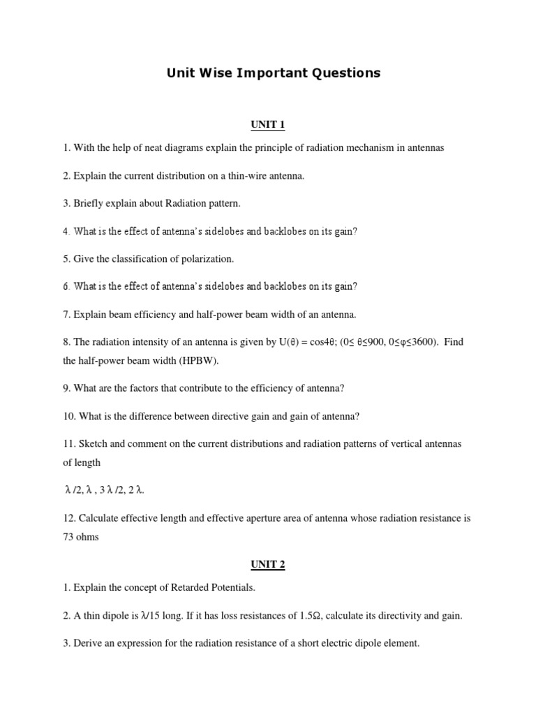 Awp Unit Wise Ques | PDF | Antenna (Radio) | Radio Propagation