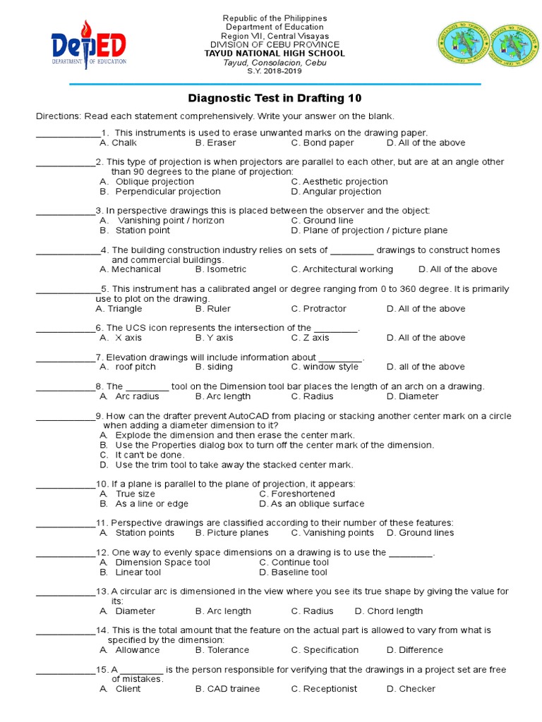 Drafting - Test Questions Tle 10 | PDF | Technical Drawing | Drawing
