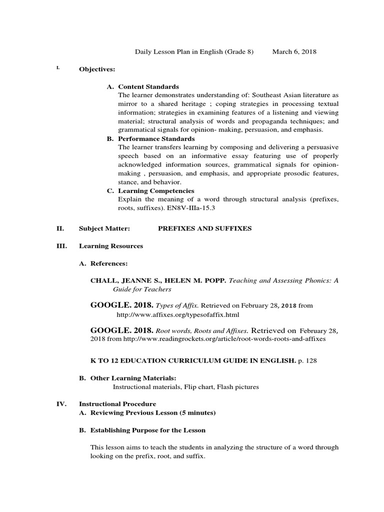 Daily Lesson Plan in English | PDF | Lesson Plan | Persuasion