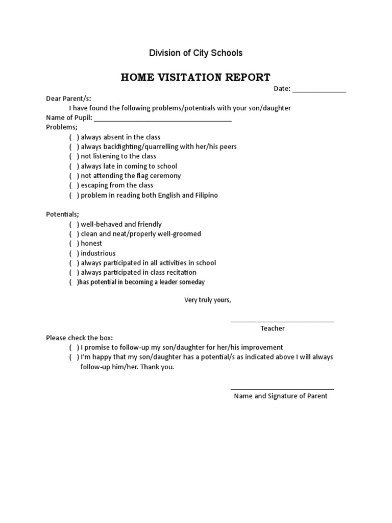 Home Visitation Report: Division of City Schools | PDF