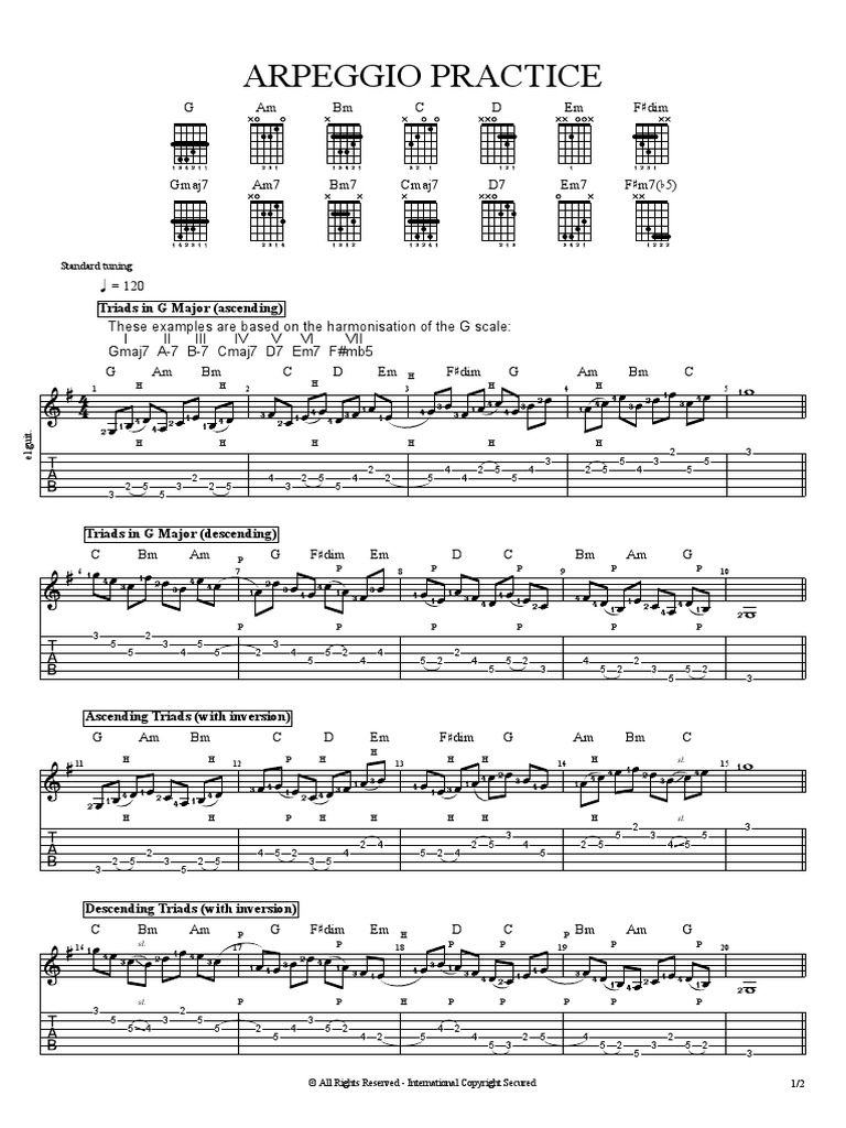 Arpeggio Practice: Triads in G Major (Ascending) | PDF | Music Theory ...